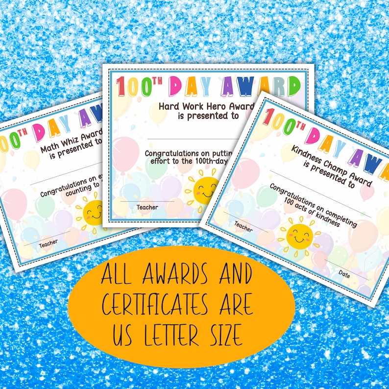 100th Day of School Fillable Certificates & Awards PDF Bundle ...