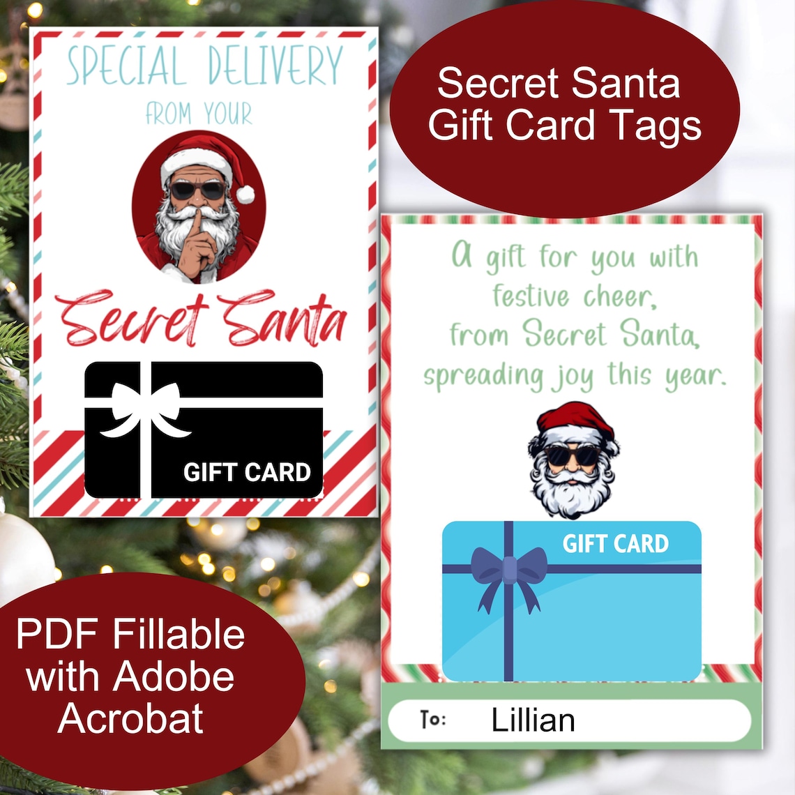 Printable Secret Santa Gift Card Tags – Fillable PDF With Santa Designs ...