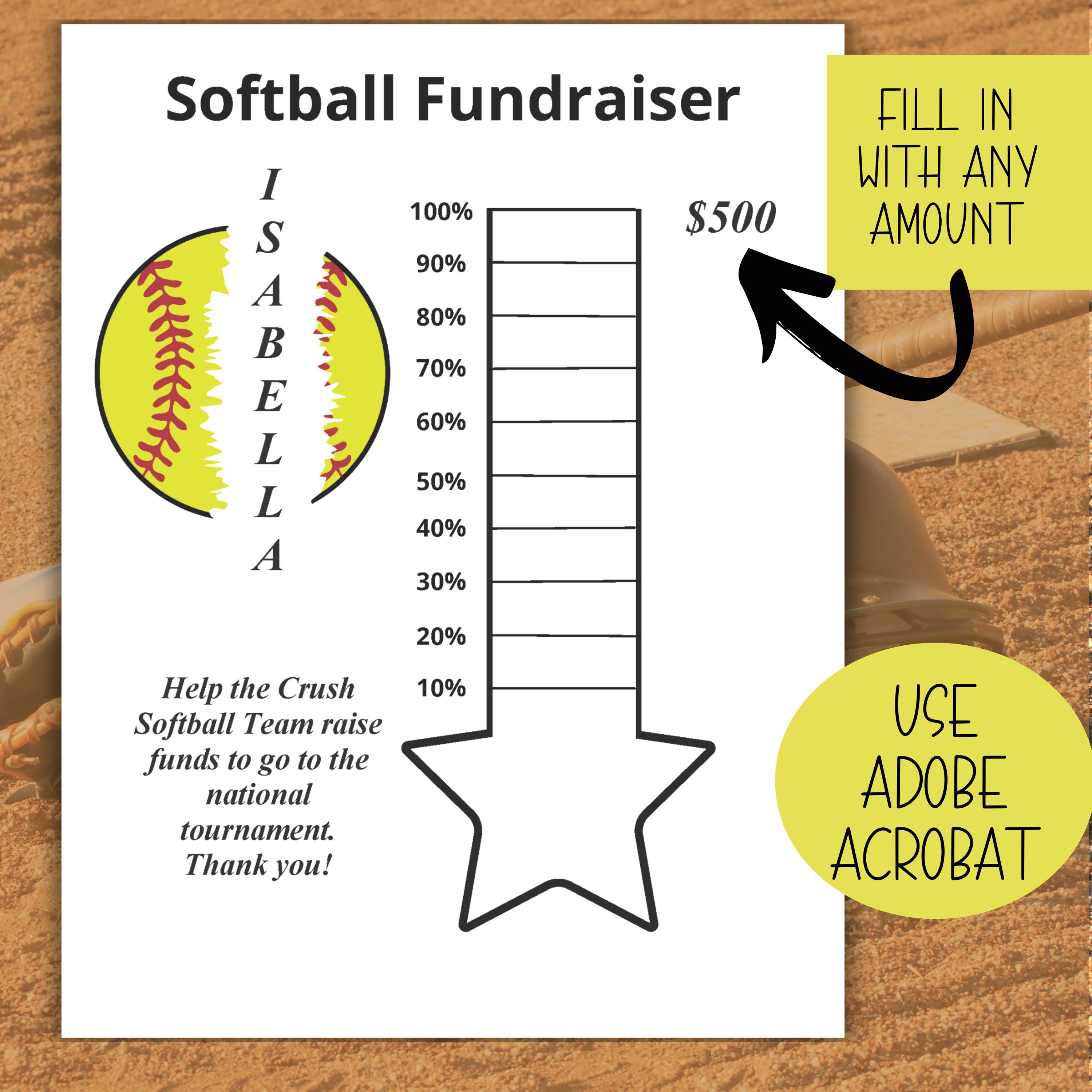 Softball Fundraiser - Color as You Raise Money - Fillable PDF, High-res ...
