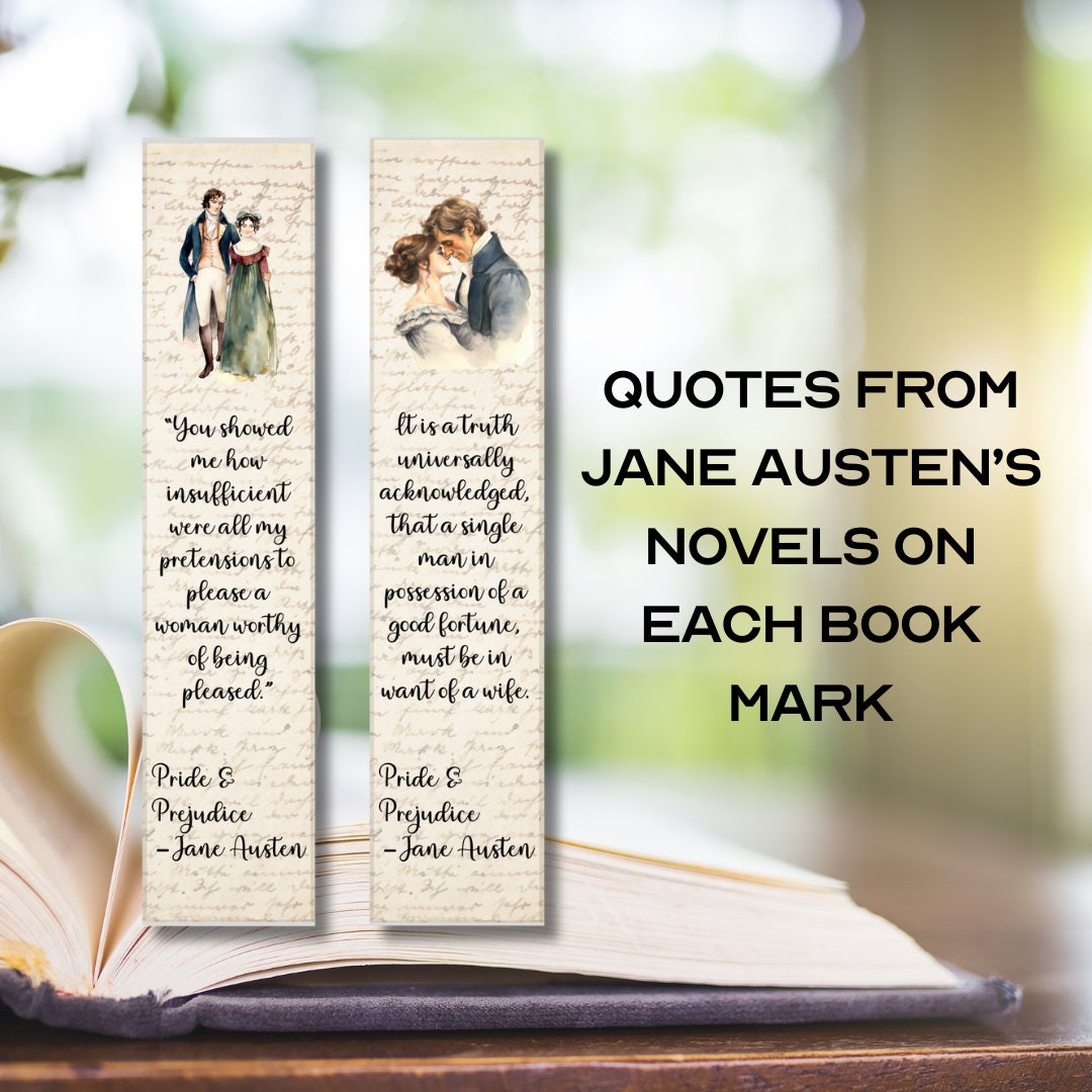 Jane Austen Bookmarks Printable, Pride and Prejudice Bookmark Set ...