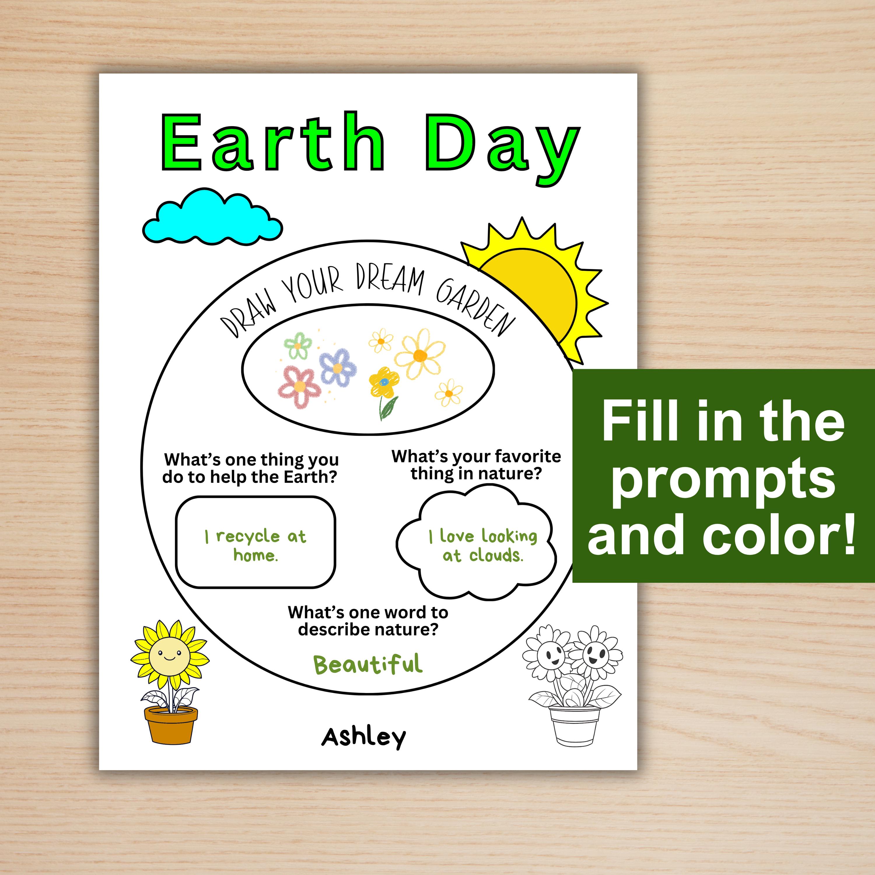 Earth Day Craft Printable – Fun Coloring & Writing Activity for Kids ...
