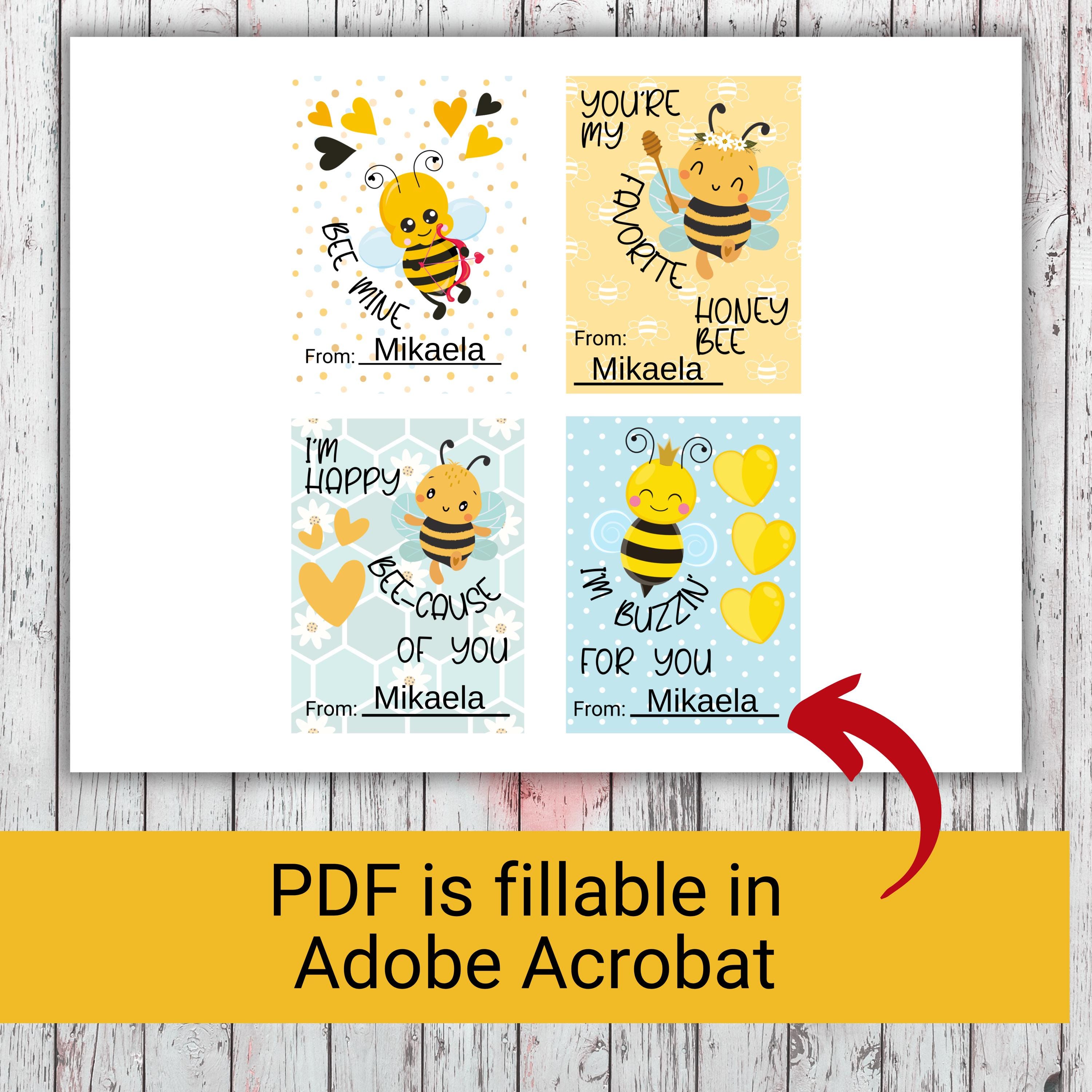 Bee Valentine Printable | PDF Fillable | 8 Unique Designs | Classroom ...