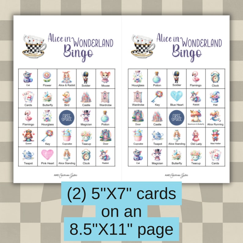 Alice in Wonderland Themed Bingo Game - Classroom, Summer, or Birthday ...