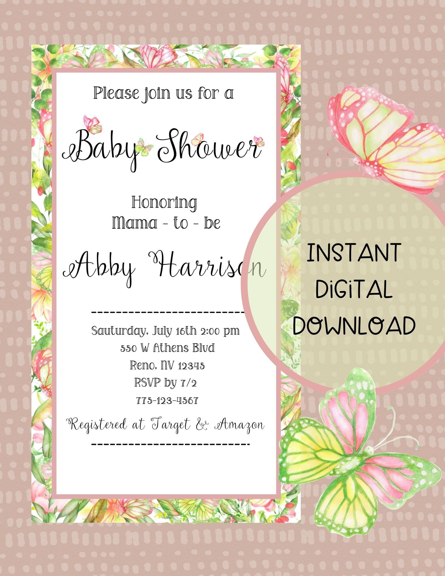 Digital Butterfly Baby Shower Invitation - Etsy