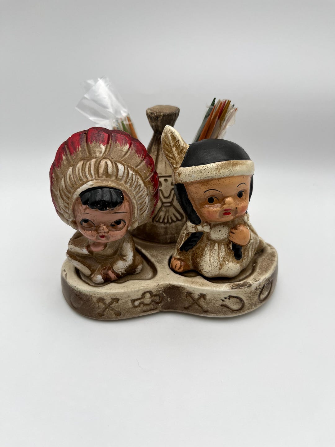 Vintage Native American Salt & Pepper Shaker Set Teepee Toothpick ...
