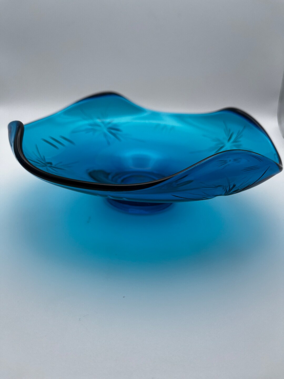 Mid Century Modern Blue Starlite Cut Glass Bowl Etched Star - Etsy