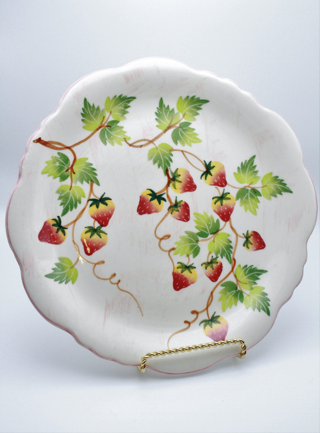 Hand Painted Strawberry Ceramic Plate, Serving Dish, Kitchen Decor ...