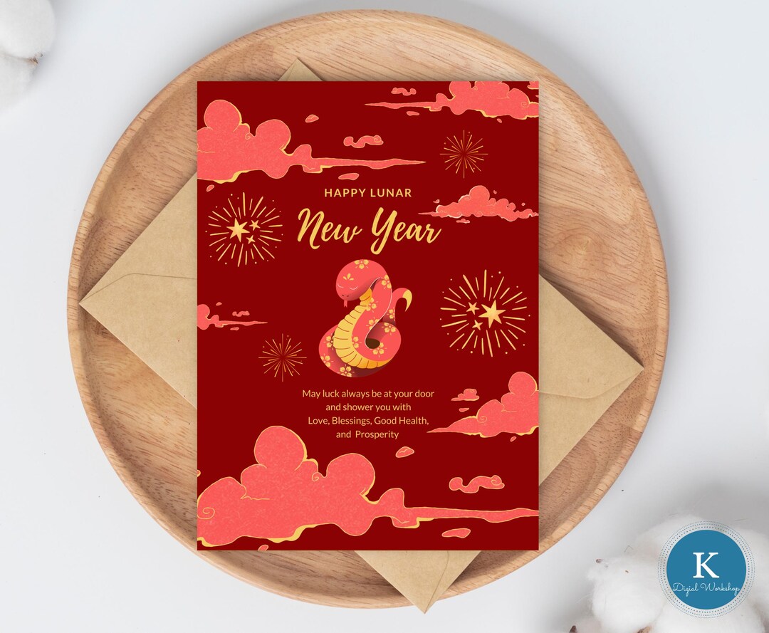 Year of the Snake Chinese New Year 2025 Card|lunar New Year Card ...
