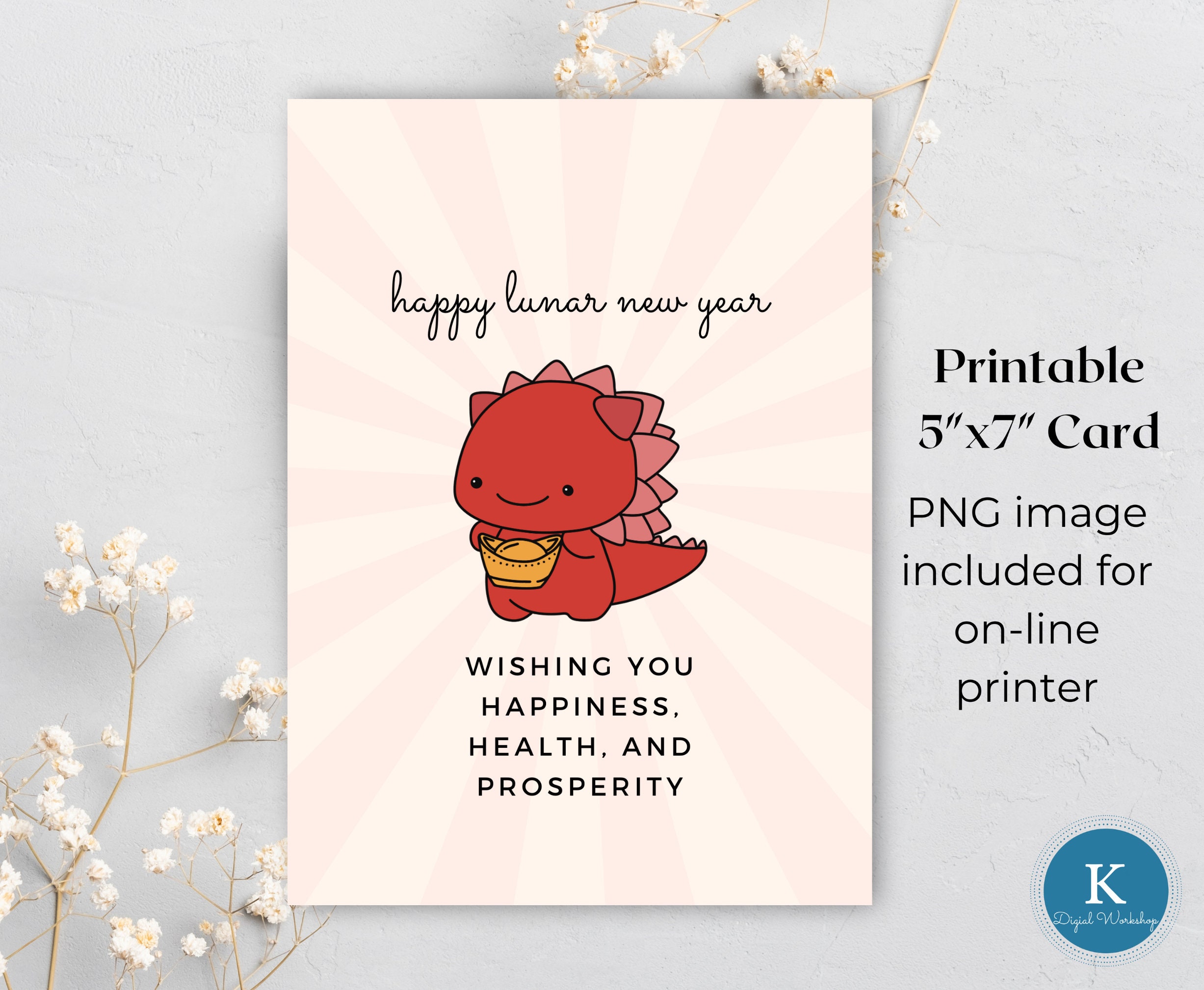 Year of the Dragon Chinese New Year 2024 Cardlunar New Year Cardinstant ...