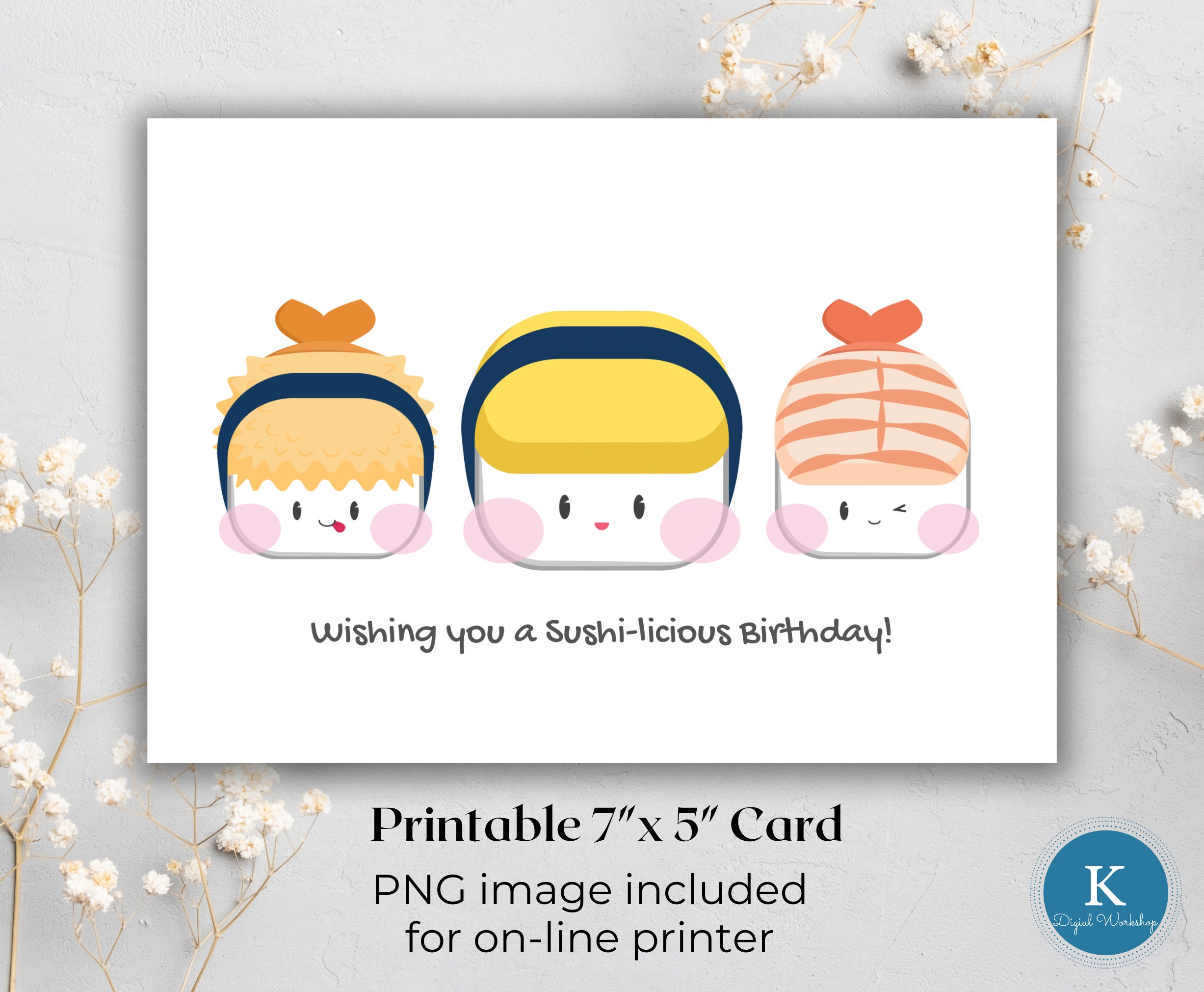 Printable Cute Sushi Birthday Card for Sushi Lovers. Instant - Etsy