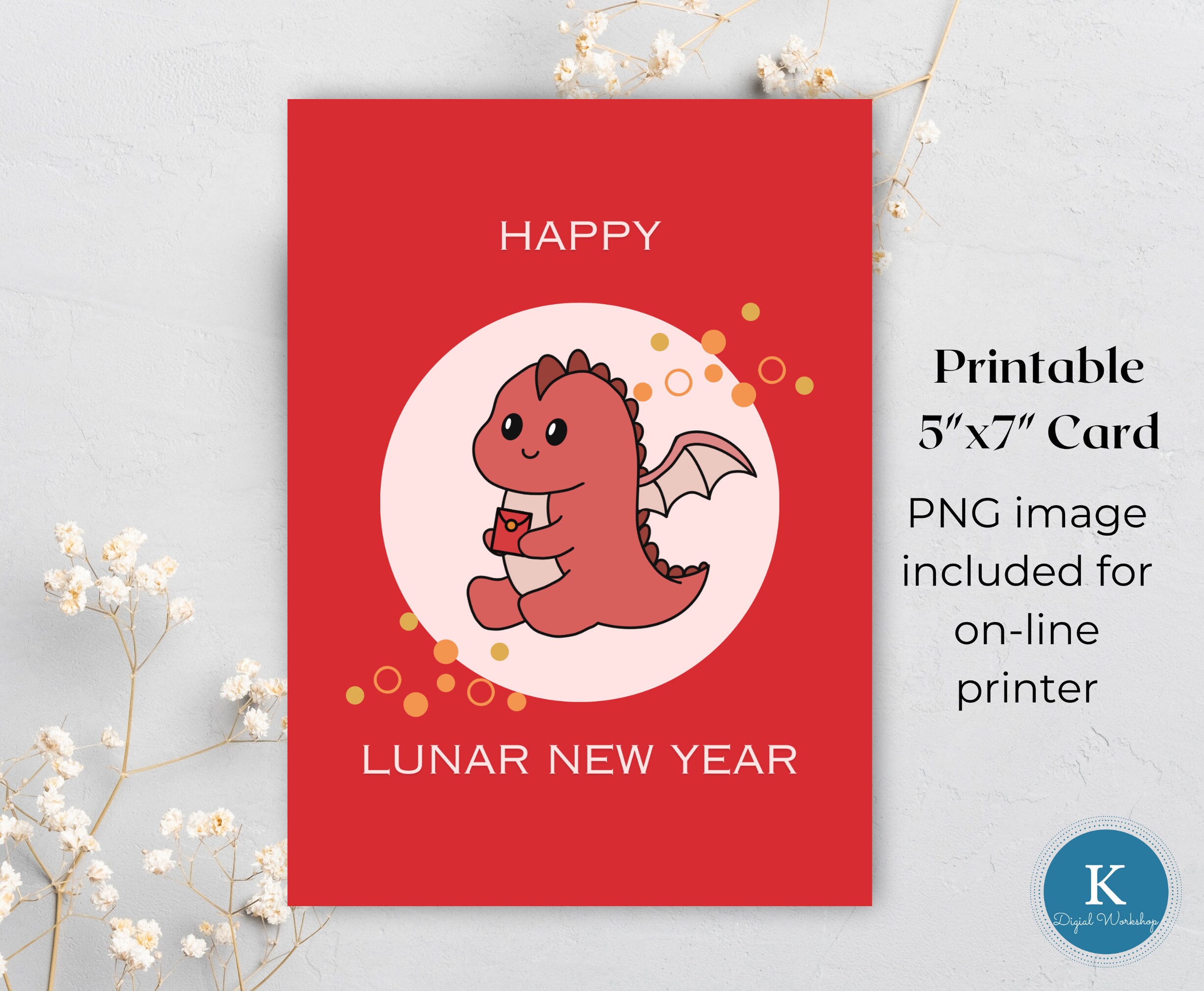Year of the Dragon Chinese New Year 2024 Cardlunar New Year Cardinstant ...