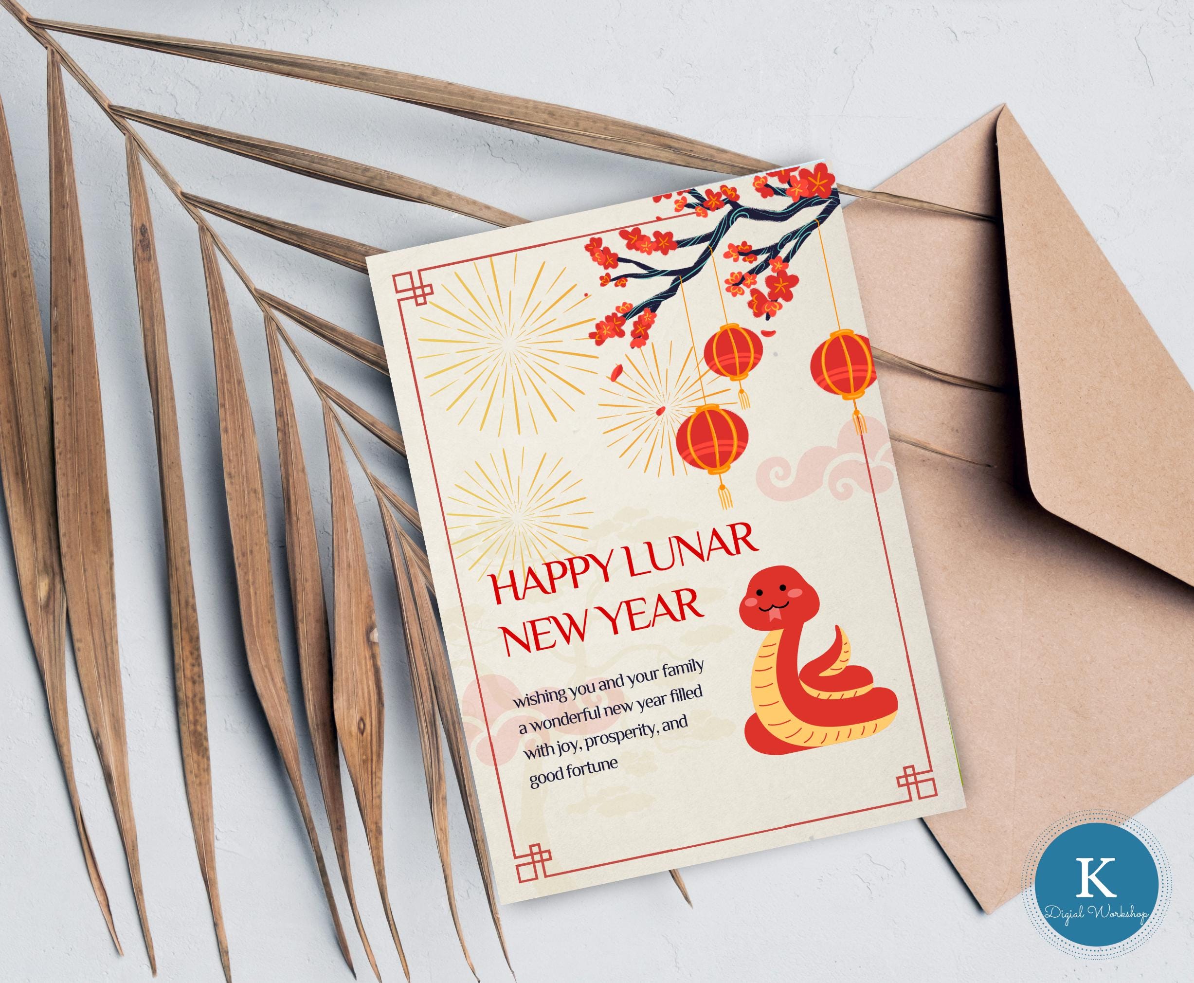 Cute Year of the Snake Chinese New Year 2025 Card|lunar New Year Card ...