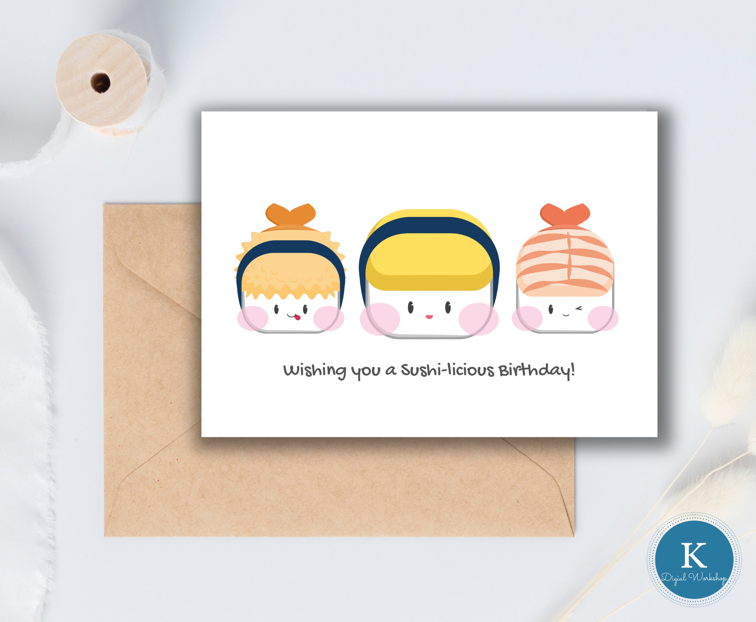 Printable Cute Sushi Birthday Card for Sushi Lovers. Instant - Etsy