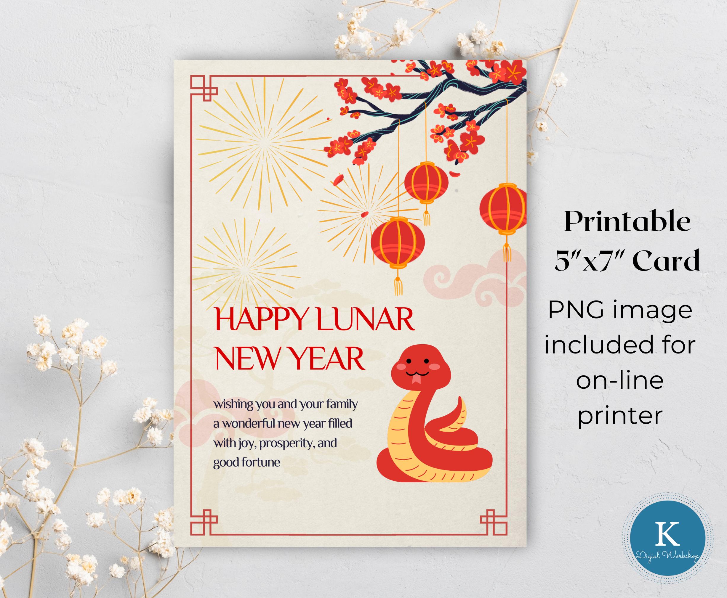 Cute Year of the Snake Chinese New Year 2025 Card|lunar New Year Card ...