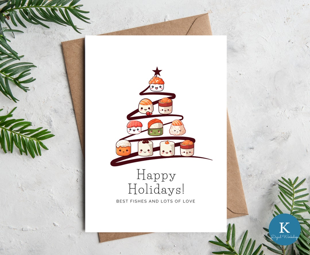 Sushi Christmas Tree Christmas Pun Card|printable Instant Download Christmas Card|digital ...