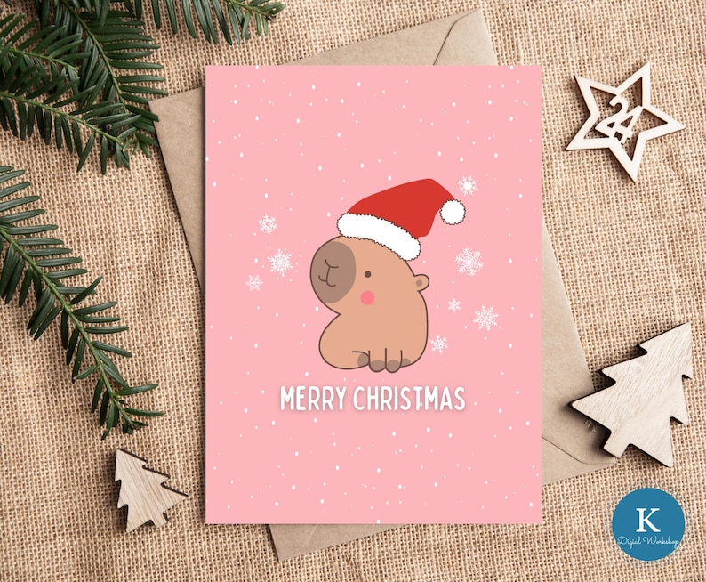 Cute Capybara Christmas Carddigital Download Printable Christmas ...
