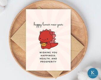 2024 Year of the Dragon Lunar New Year Card Printable Chinese New Year ...