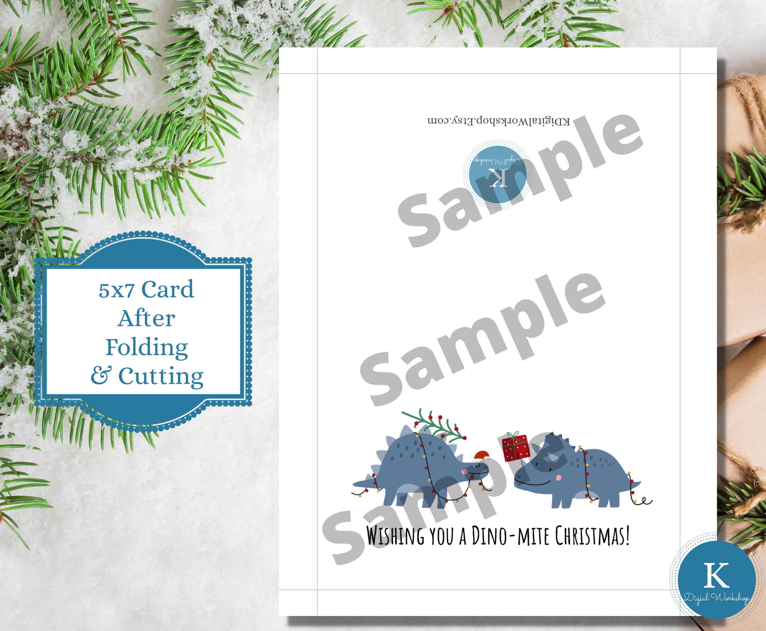 Printable Dinosaur Christmas Card Wishing You A Dino-mite - Etsy