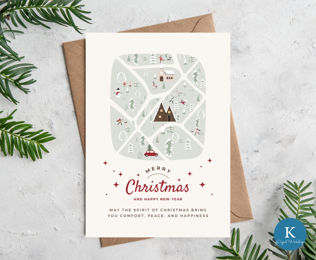 Christmas Map Christmas Card|printable Instant Download Christmas Scene ...