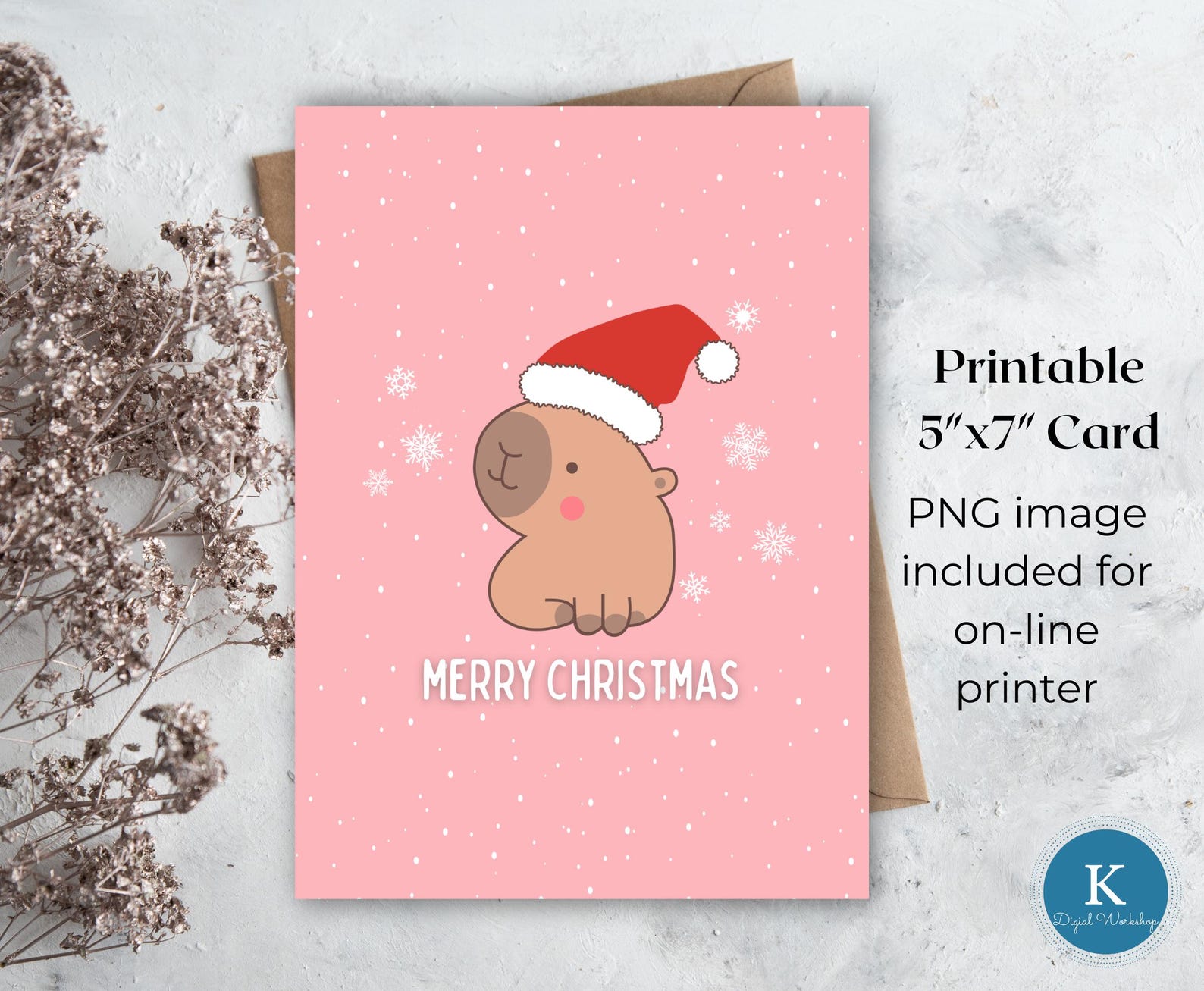 Cute Capybara Christmas Carddigital Download Printable Christmas ...