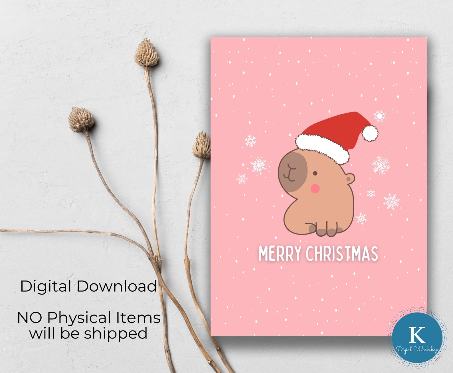 Cute Capybara Christmas Carddigital Download Printable Christmas ...