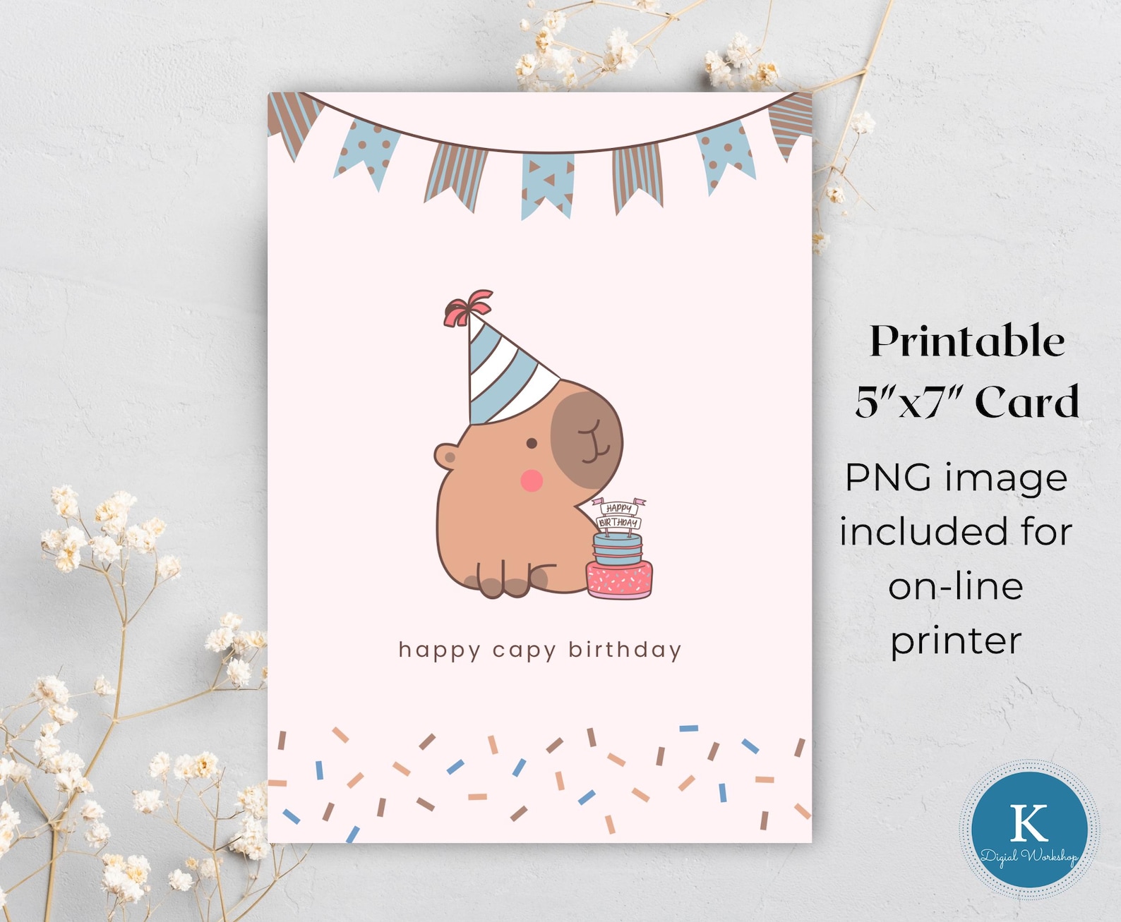 Happy Capy Birthday Card|instant Download Printable Capybara Card|cute ...