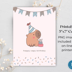 Happy Capy Birthday Card|instant Download Printable Capybara Card|cute ...