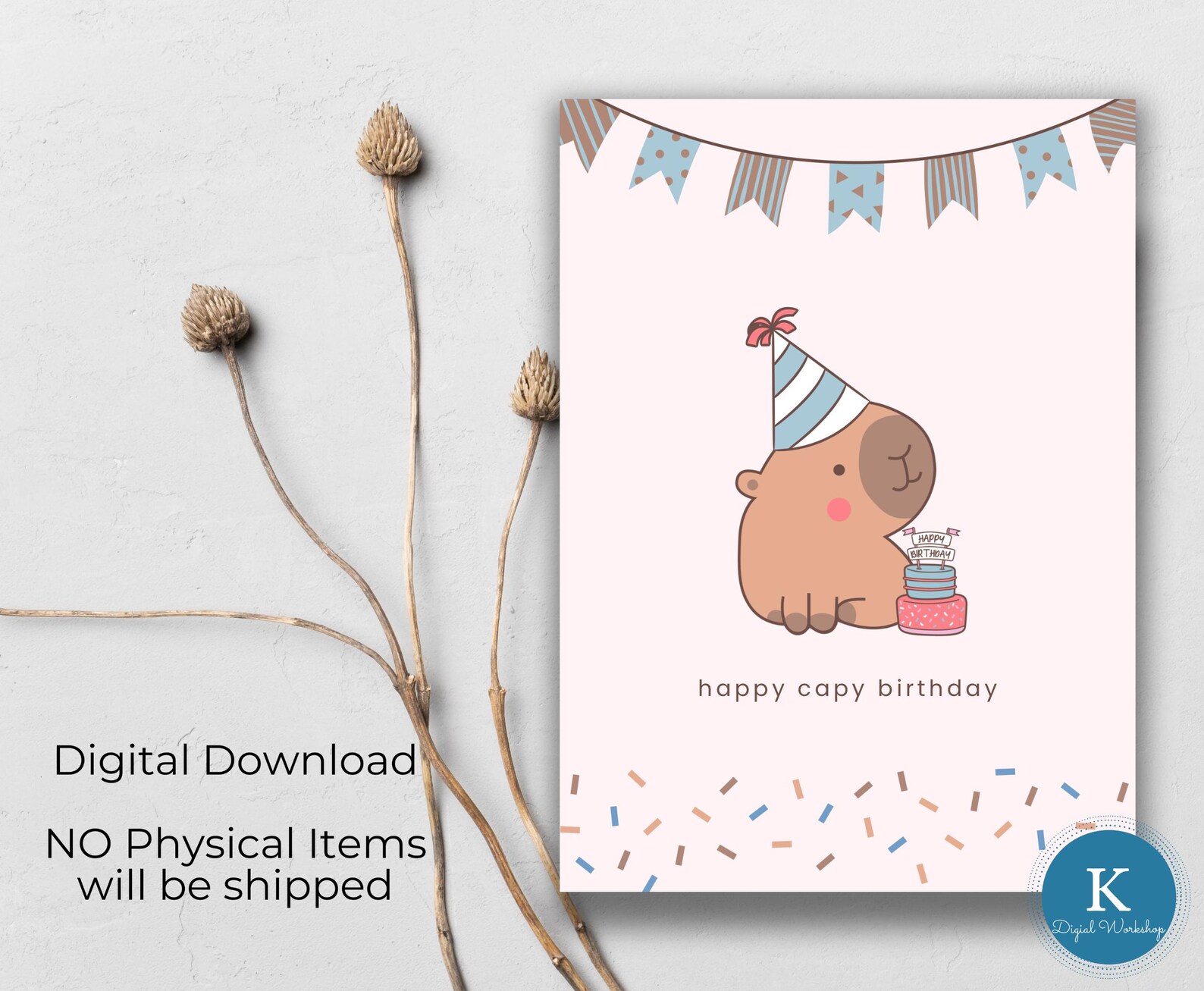 Happy Capy Birthday Card|instant Download Printable Capybara Card|cute ...