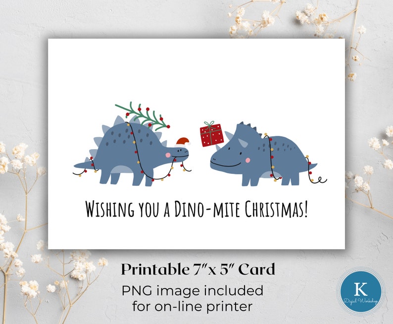 Dino-mite Christmas Card|dinosaur Pun Christmas Card|digital Download ...