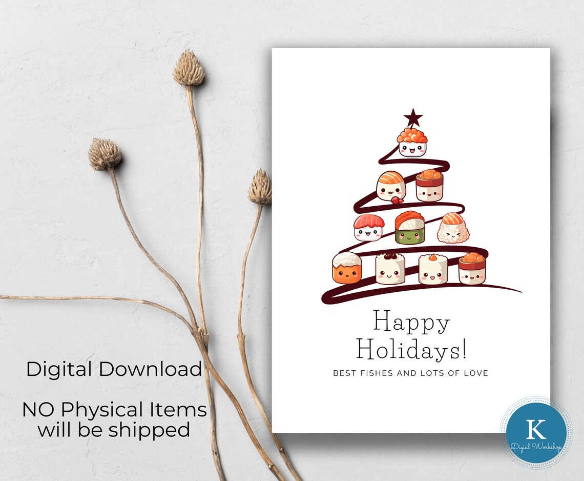 Sushi Christmas Tree Christmas Pun Card|printable Instant Download ...