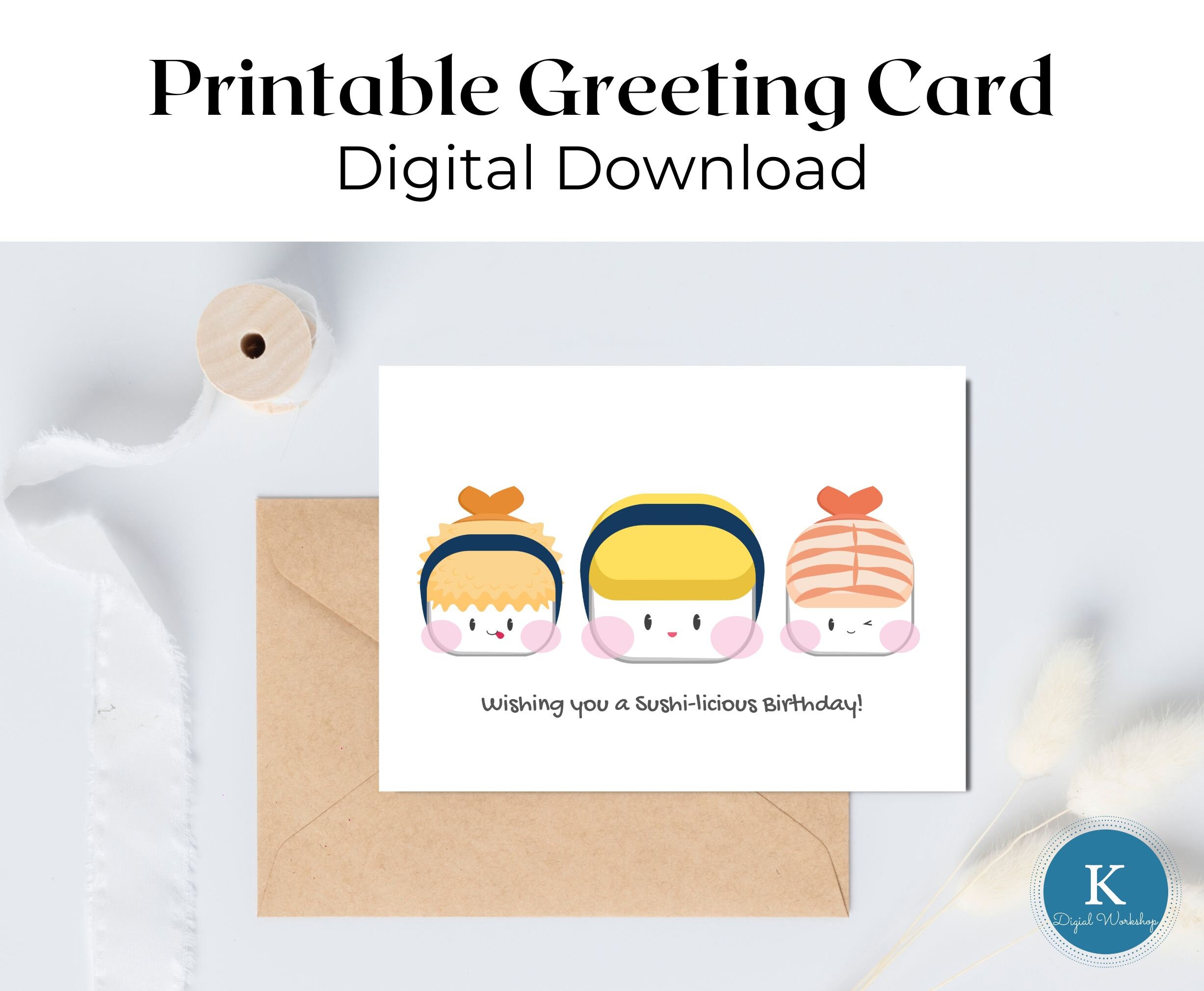 Printable Cute Sushi Birthday Card for Sushi Lovers. Instant - Etsy Canada