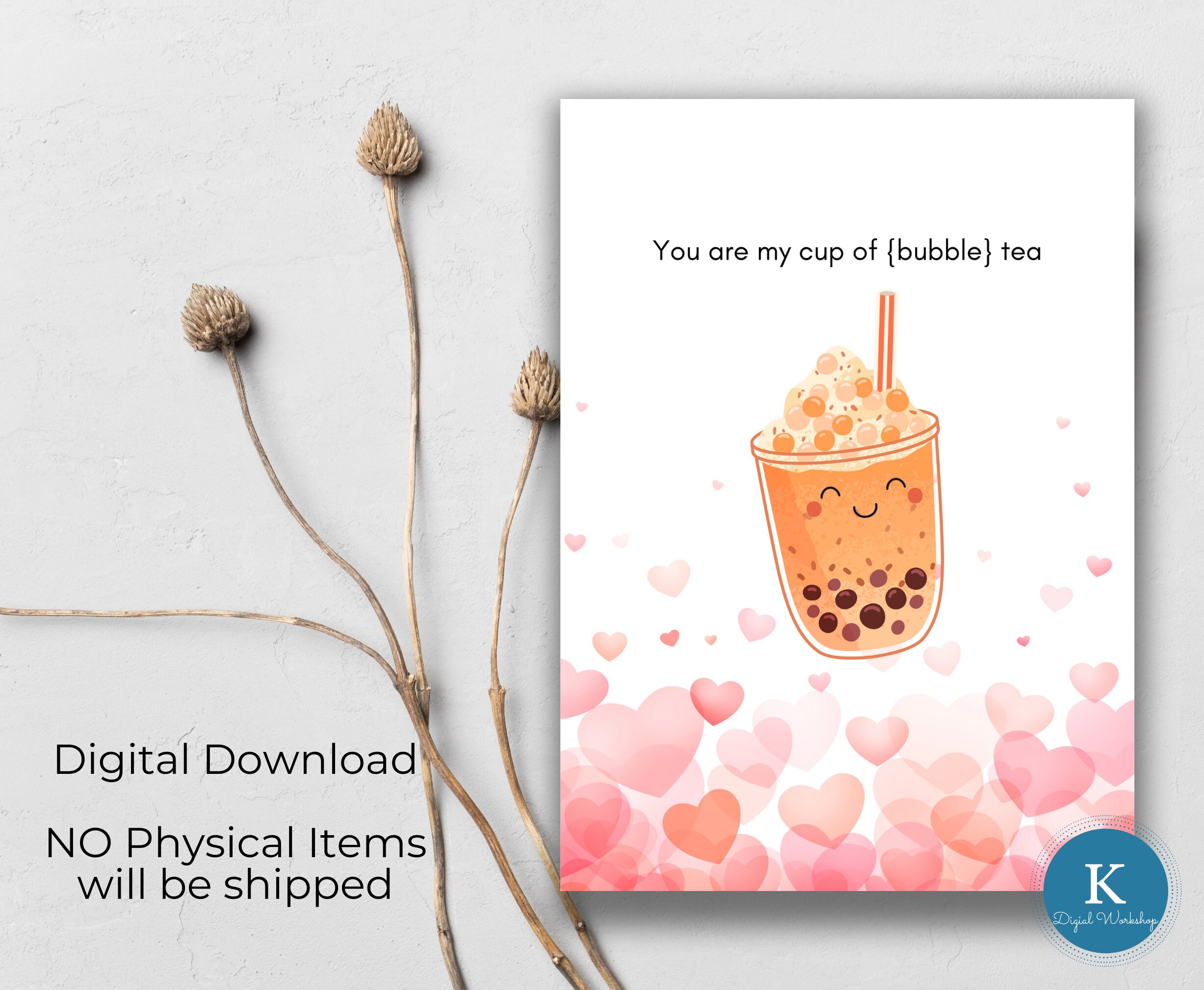 Bubble Tea Boba Tea Anniversary Card|i Love You Card|printable Boba ...