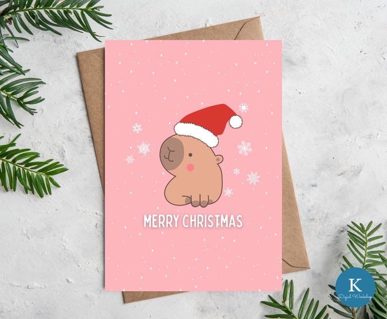 Cute Capybara Christmas Carddigital Download Printable Christmas ...