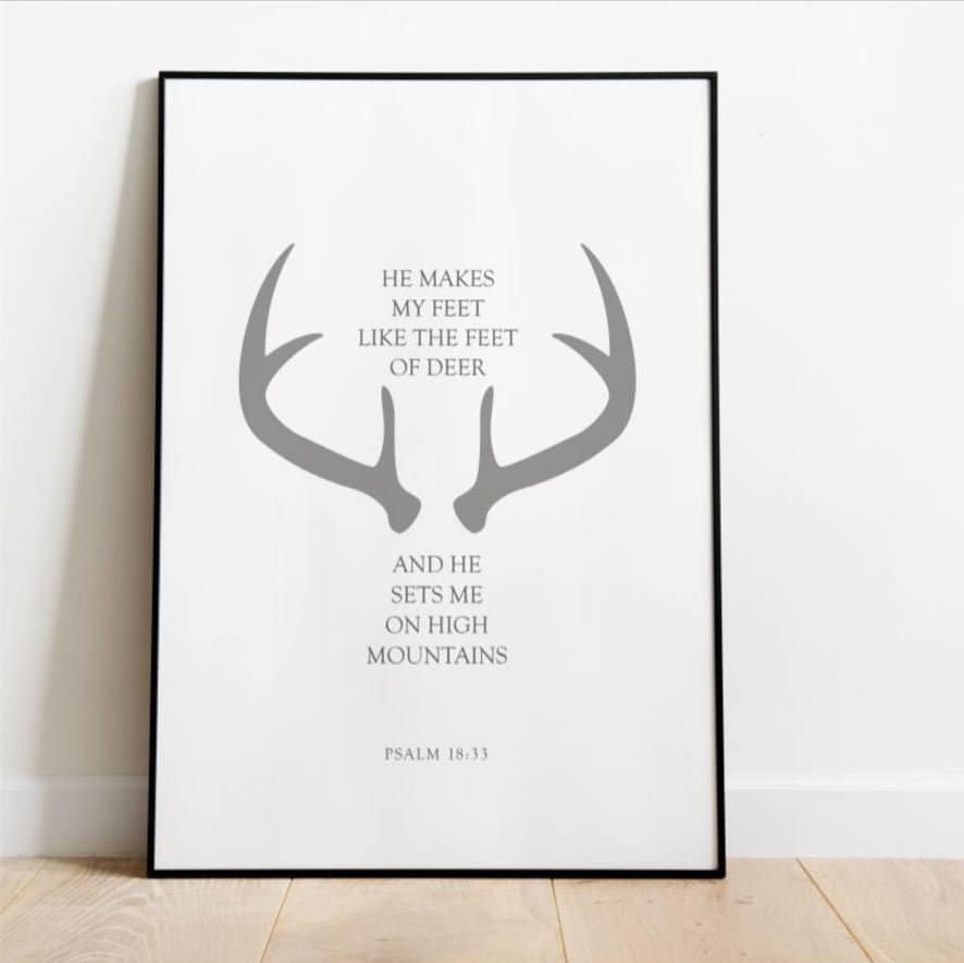Deer Bible Verse Wall Art, He Makes My Feet Bible Verse Prints, Feet of ...