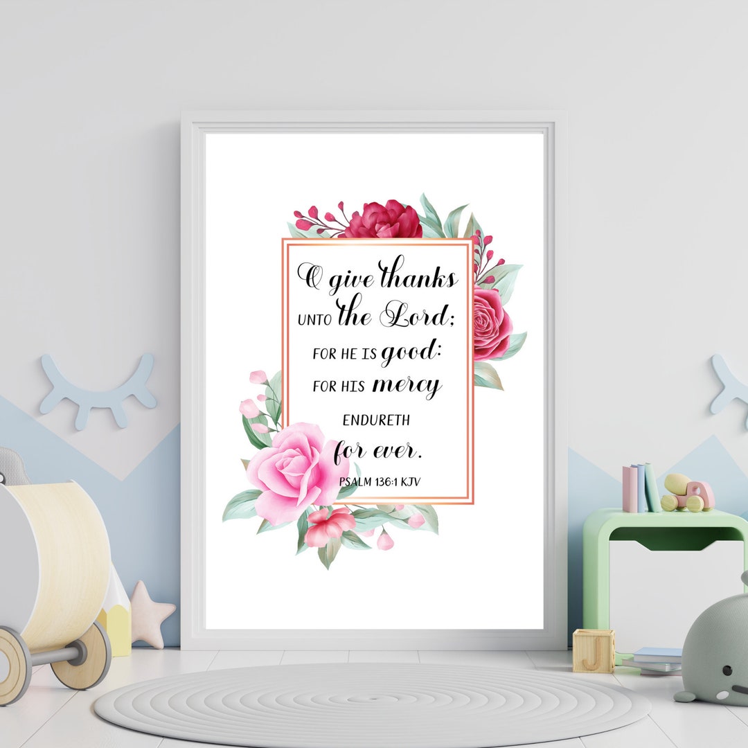 Gratitude Wall Art, His Mercy Endureth Forever Verse Prints, Oh Give ...
