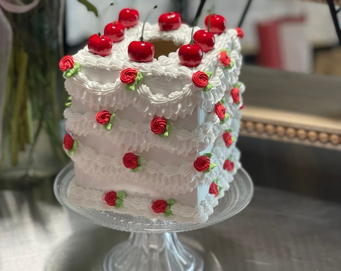 Red and Pink Cherry and Rosette Faux Cake Tissue Box - Etsy