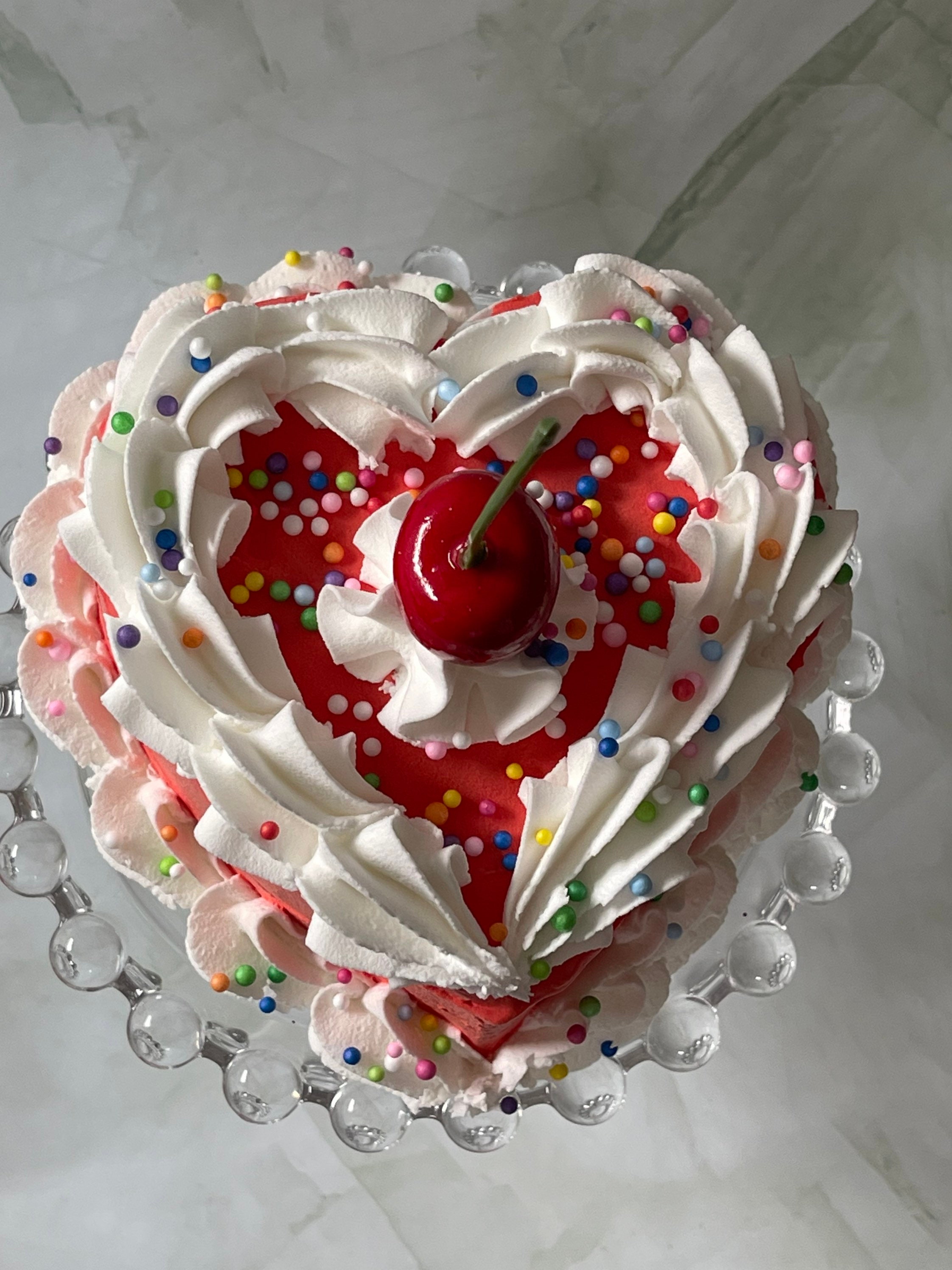 Red Heart Fake Cake With Sprinkles/faux Cake in Free Gift Box - Etsy