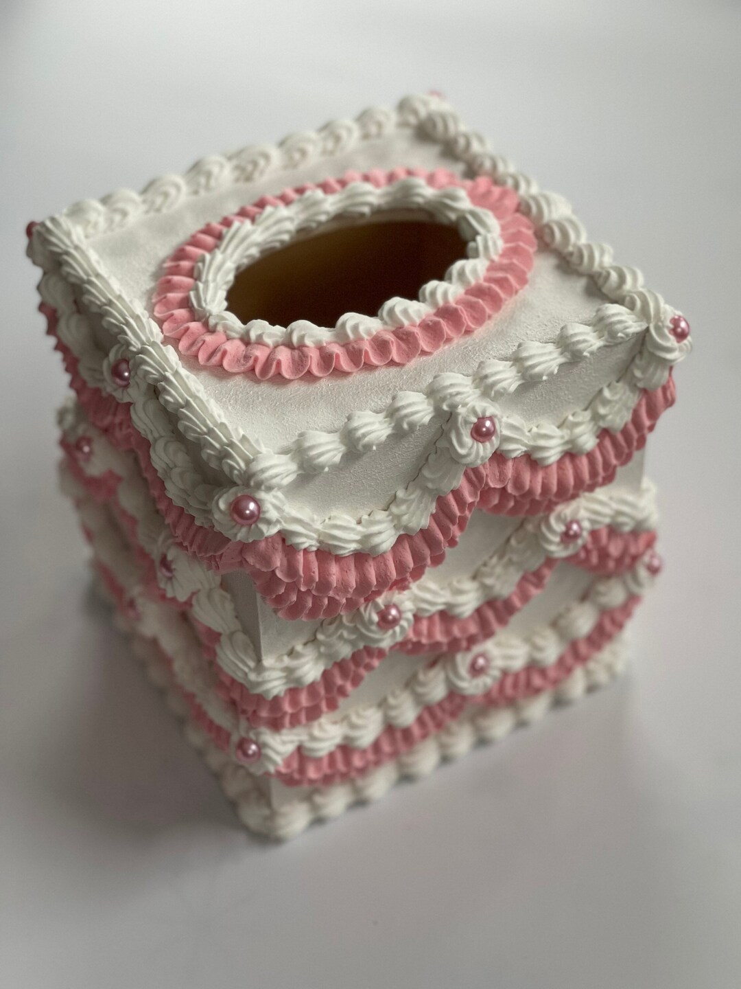 Faux Cake Tissue Box in Pink and White With Pearls - Etsy