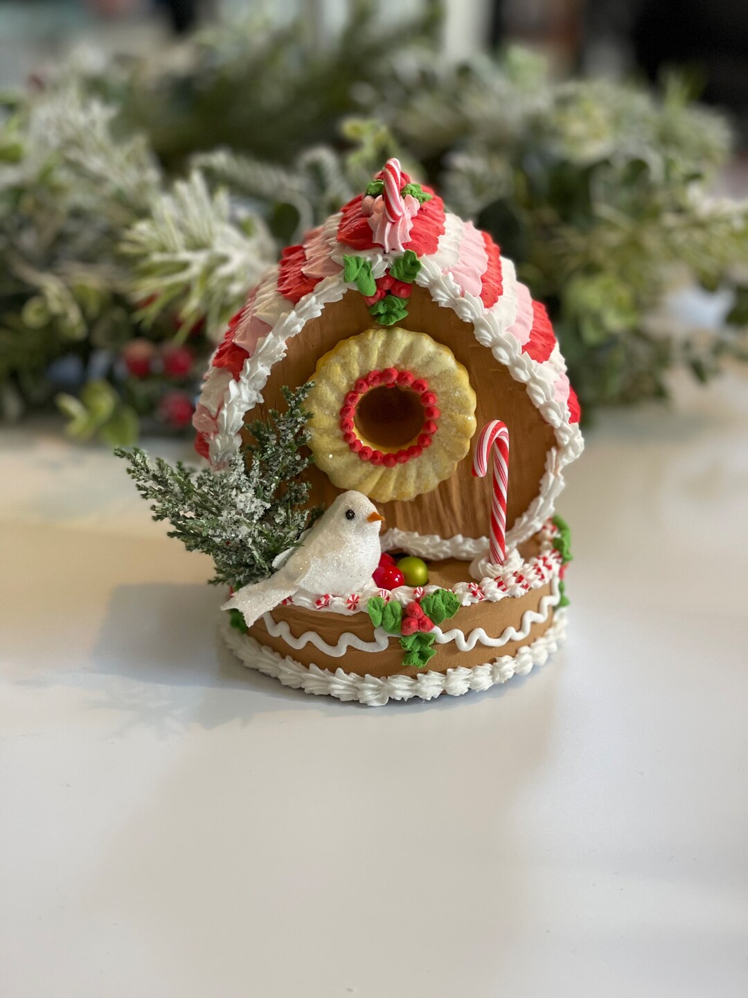 Faux Gingerbread Birdhouse/traditional Christmas Colors - Etsy