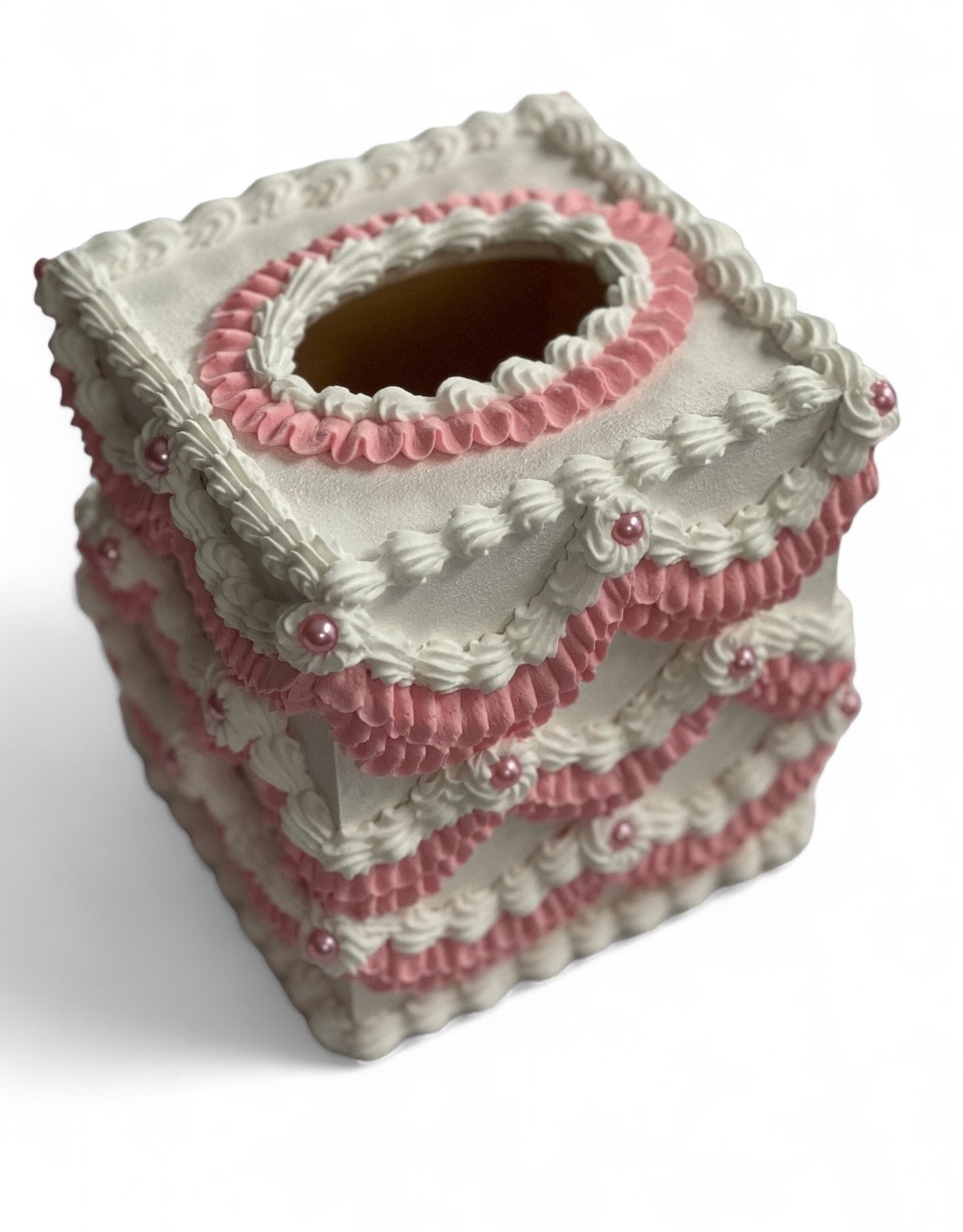 Faux Cake Tissue Box in Pink and White With Pearls - Etsy