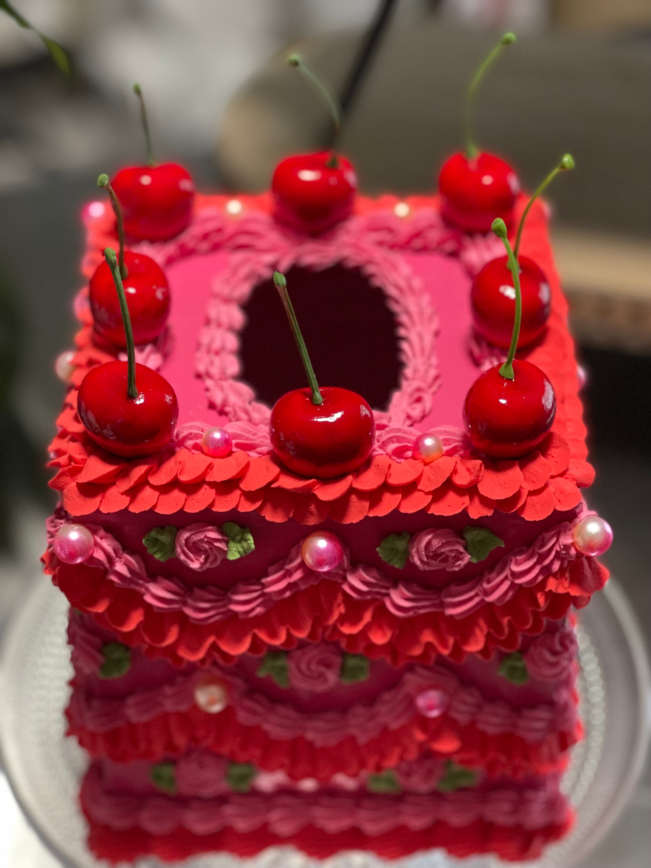 Red and Pink Cherry and Rosette Faux Cake Tissue Box - Etsy