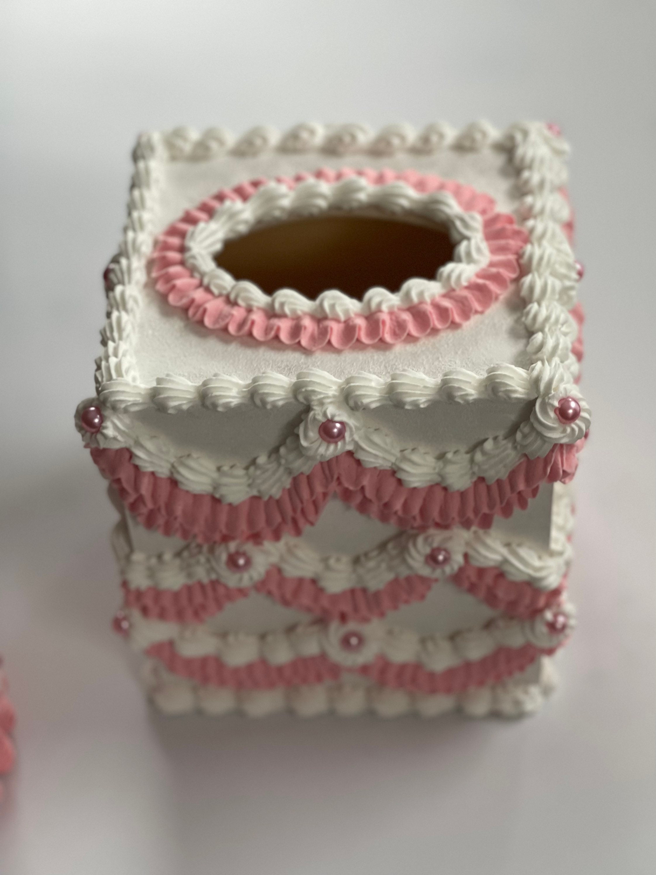 Faux Cake Tissue Box in Pink and White With Pearls - Etsy