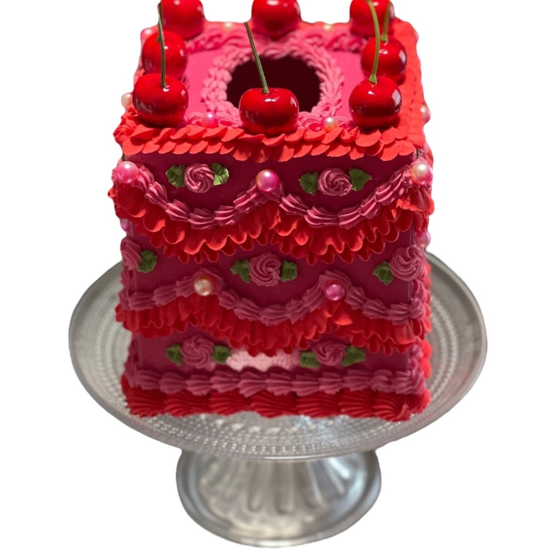 Red and Pink Cherry and Rosette Faux Cake Tissue Box - Etsy