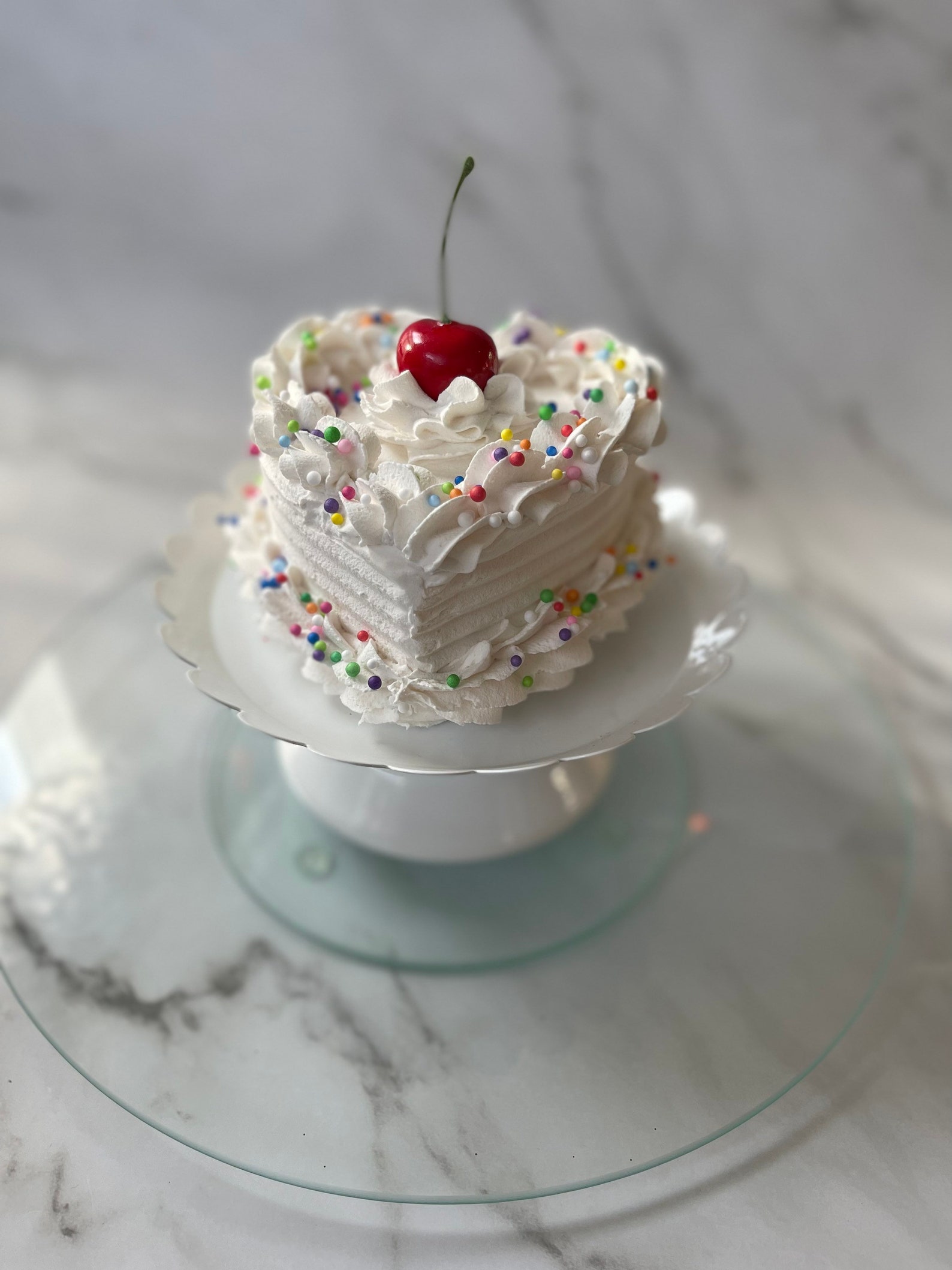 White Iced and Sprinkles Heart Cake/fake Cake - Etsy