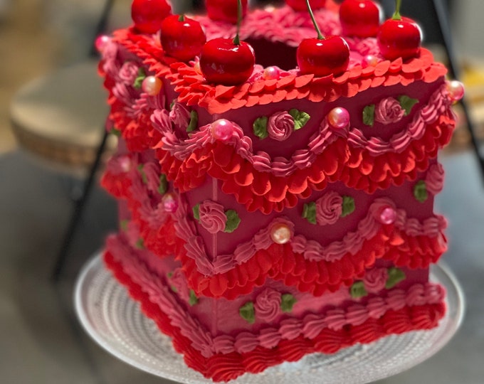 Red and Pink Cherry and Rosette Faux Cake Tissue Box - Etsy