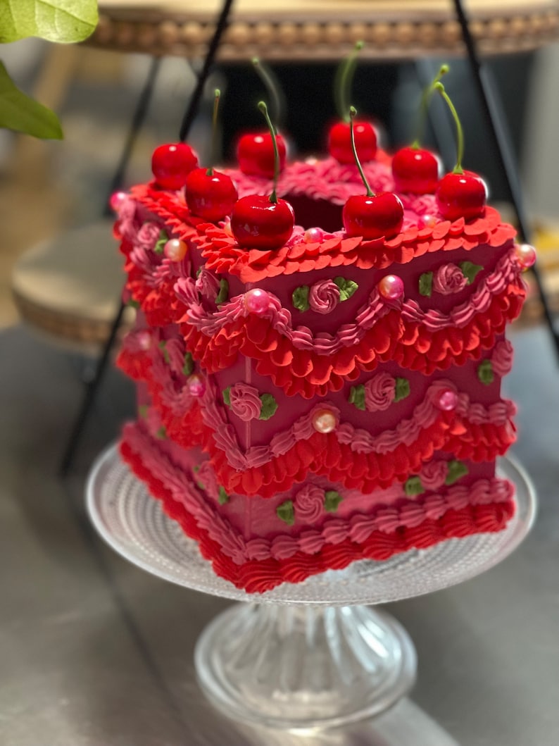 Red and Pink Cherry and Rosette Faux Cake Tissue Box - Etsy