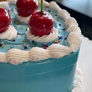 Party in Blue Jewelry Box Fake Cake With Sprinkles and Cherries - Etsy