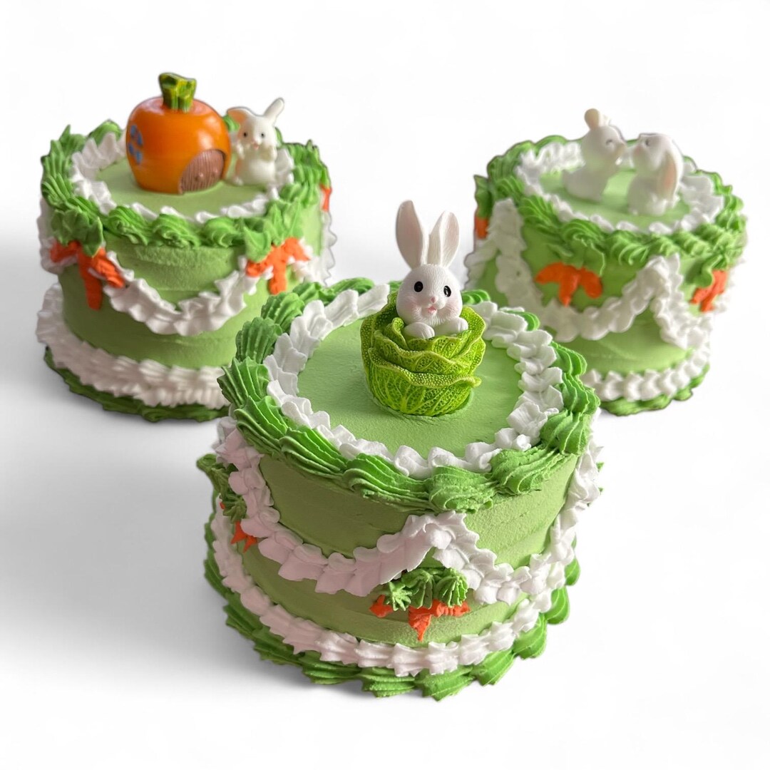 Mini Easter Rabbit Faux Cake Village/set of Three - Etsy
