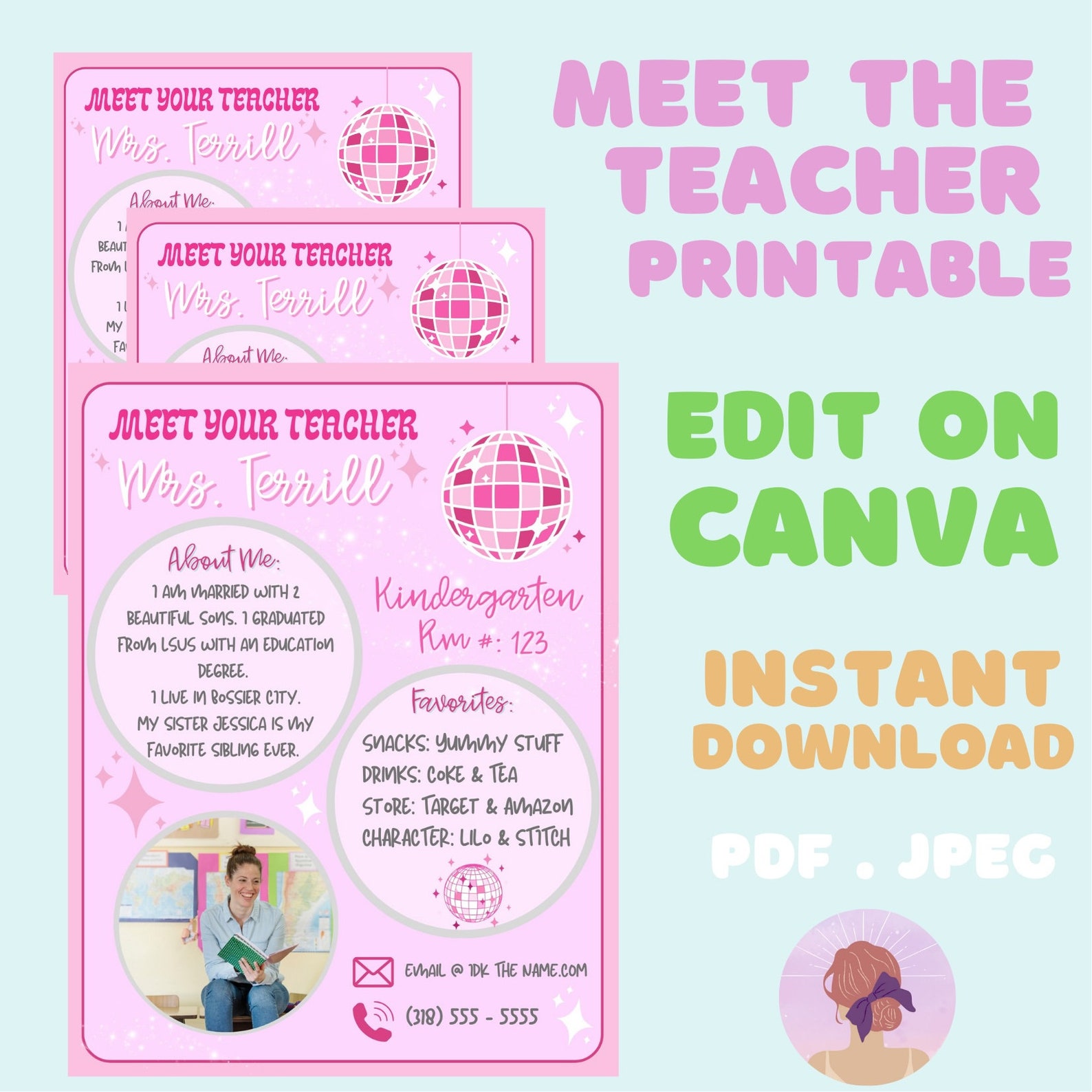 Disco Ball Meet the Teacher Printable, Editable on Canva (digital ...