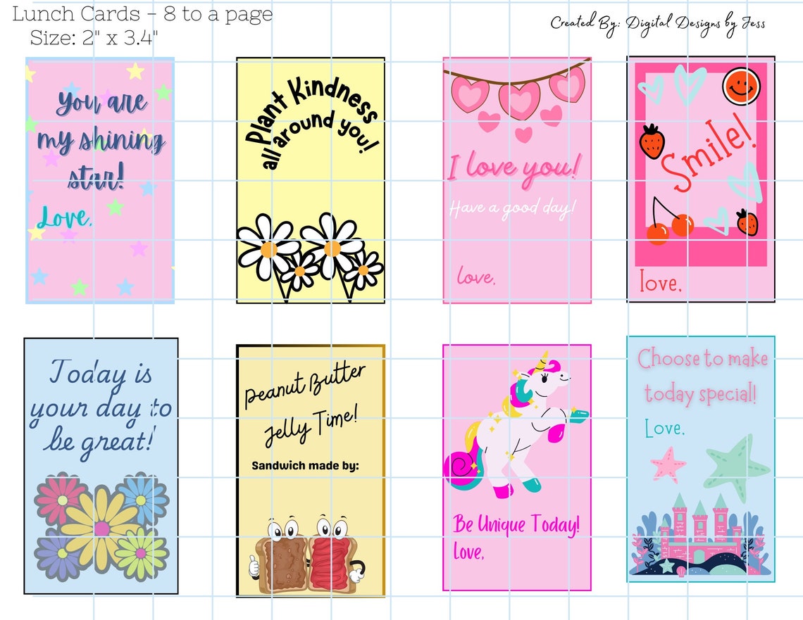 Lunch Box Notes Pink . Instant Download . Digital Download . Lunch Box ...